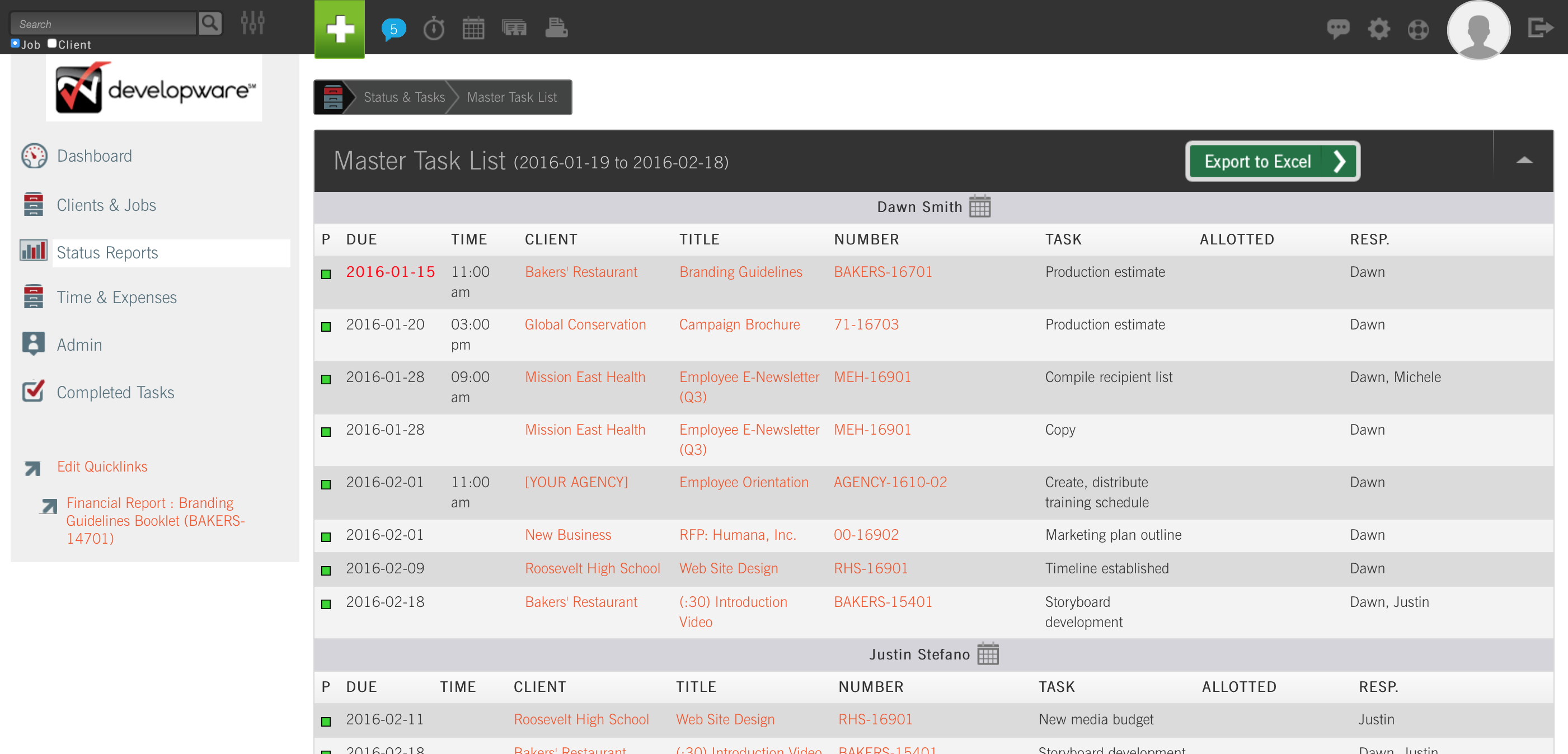 Master Task List Excel